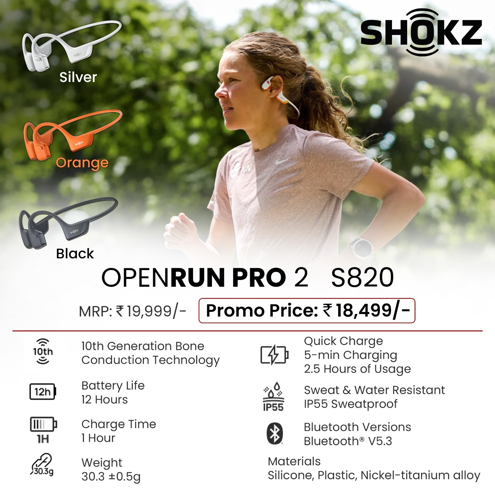 Shokz Open Run Pro 2 S820-Black | SQUARE CUT