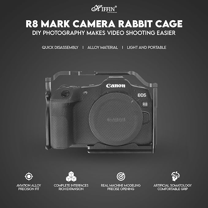 Hiffin Upgraded Metal Cage For Eos R8 Built-In Quick Release Plate For ...